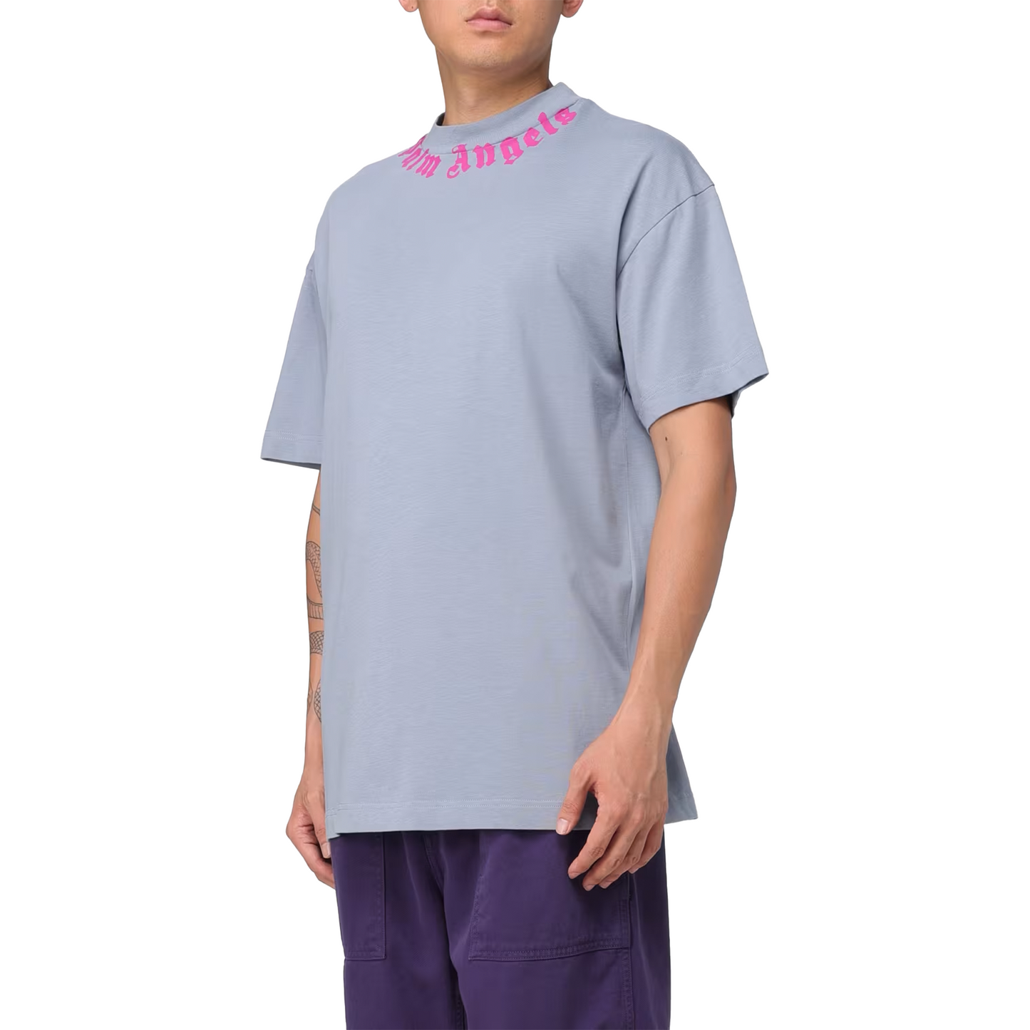 Palm Angels Neck Logo Tee Light Grey/Fuchsia (FW24) – STEALPLUG KL